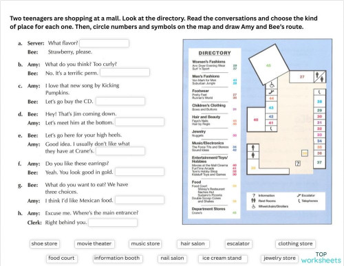 Mall shopping map. Interactive worksheet | TopWorksheets