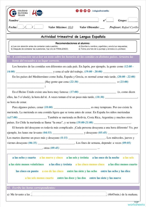 Interactive worksheets and online exercises in Brazil | TopWorksheets