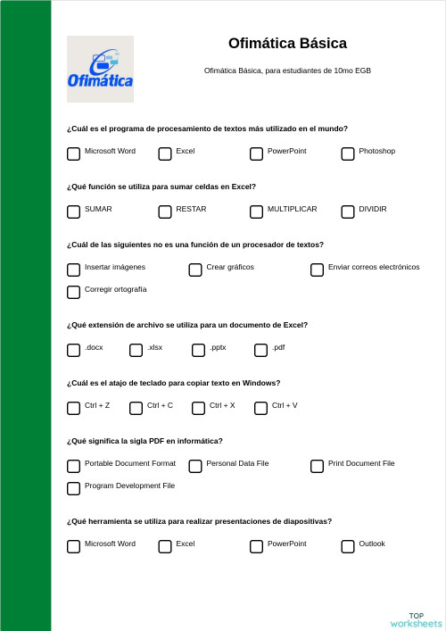Ofimática Básica. Ficha interactiva | TopWorksheets