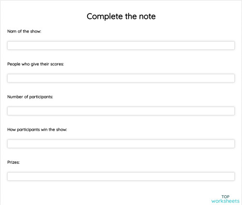 Complete the note. Interactive worksheet | TopWorksheets
