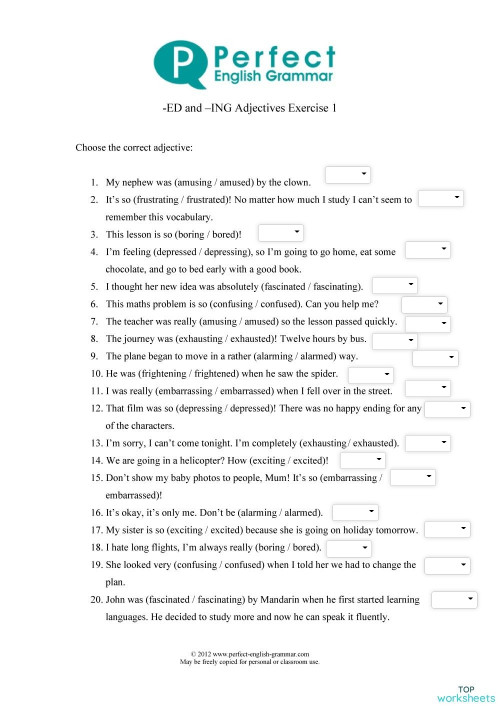 Adjectives ED and ING. 1. Interactive worksheet | TopWorksheets