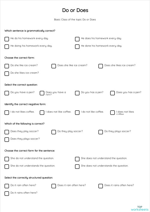 Do or Does. Interactive worksheet | TopWorksheets