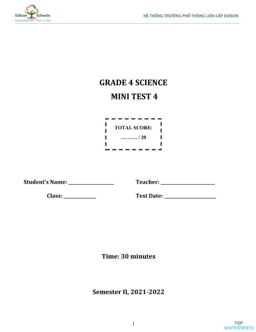 Grade 4 Mini Test 4 Interactive Worksheet Topworksheets