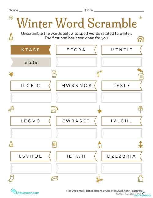 Winter Word Scramble. Interactive worksheet | TopWorksheets