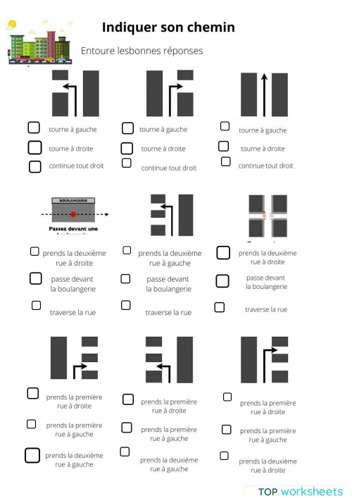indiquer le chemin. Fiche interactive | TopWorksheets