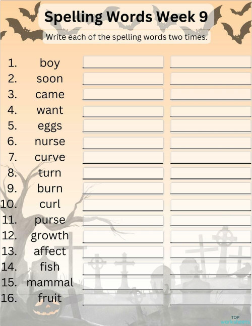 Spelling Words 9.1. Interactive worksheet | TopWorksheets