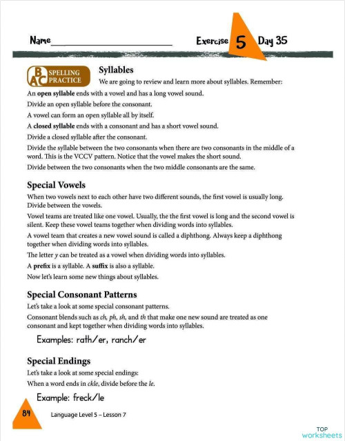 Lesson 7: Spelling Practice Pg 84-86 Ex 5. Interactive worksheet ...