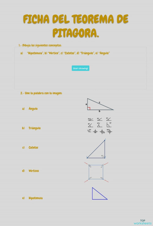 Ficha del Teorema de Pitágoras. Ficha interactiva | TopWorksheets