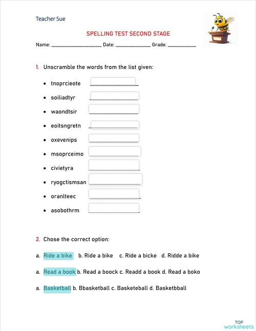 Spelling bee second stage. Interactive worksheet | TopWorksheets