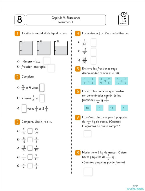 Leer y escribir fracciones. Ficha interactiva | TopWorksheets