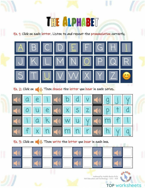 Listening Ex. - Alphabet. Interactive worksheet | TopWorksheets