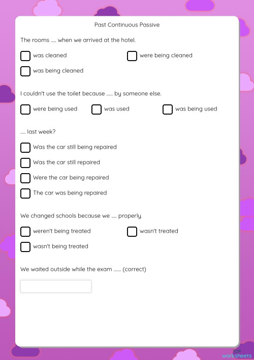 Past Continuous Passive. Interactive worksheet | TopWorksheets