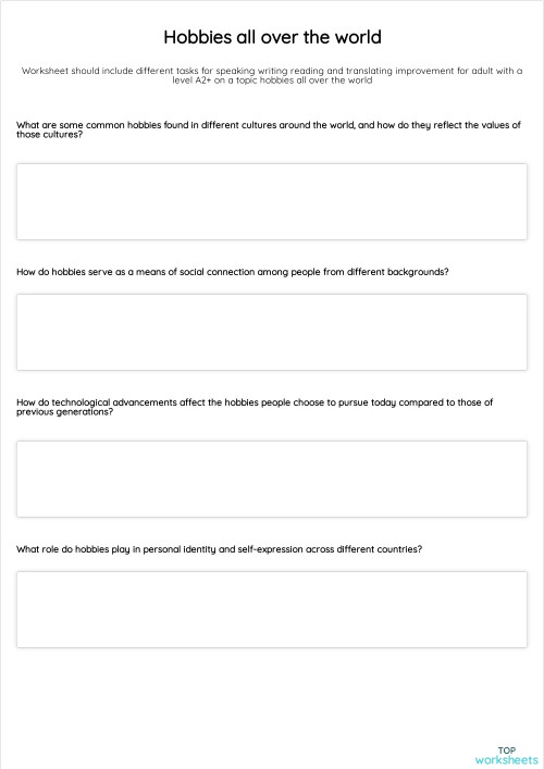 Hobbies all over the world. Interactive worksheet | TopWorksheets