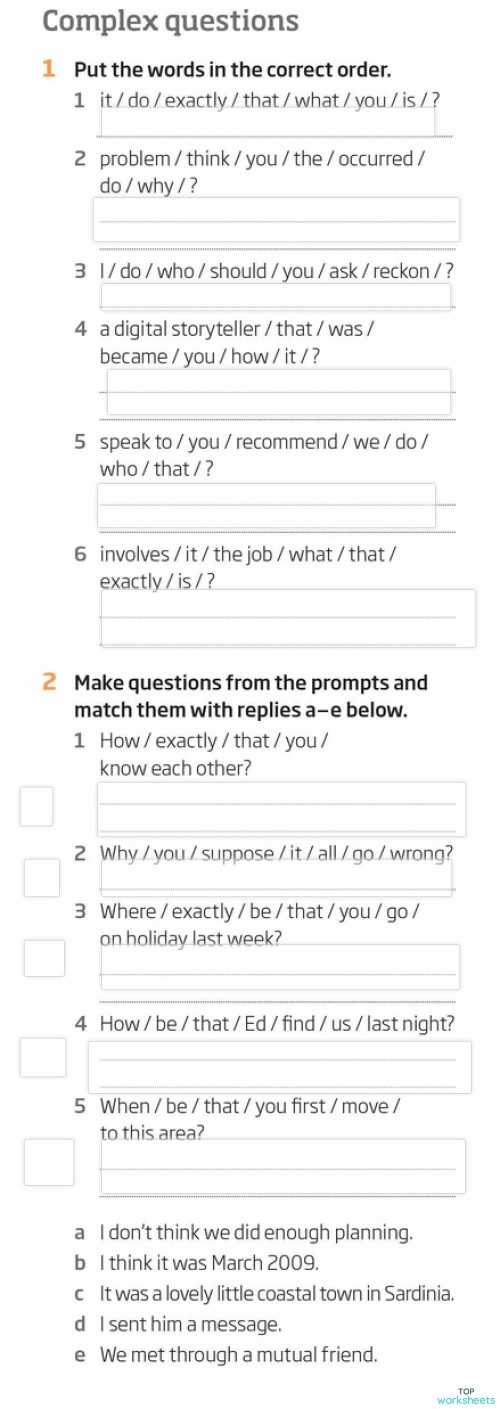 Comlex questions. Interactive worksheet | TopWorksheets