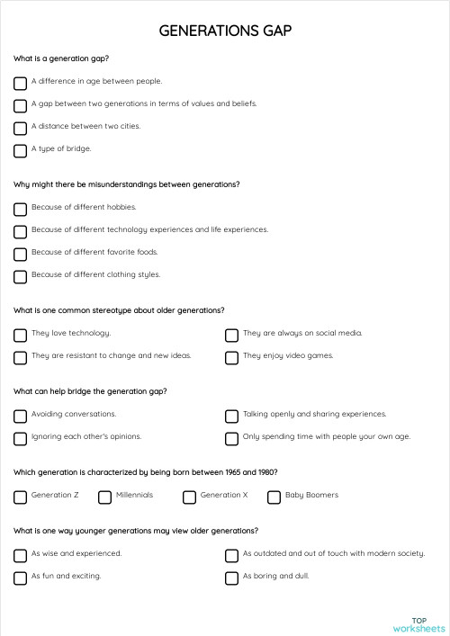 GENERATIONS GAP. Interactive worksheet | TopWorksheets