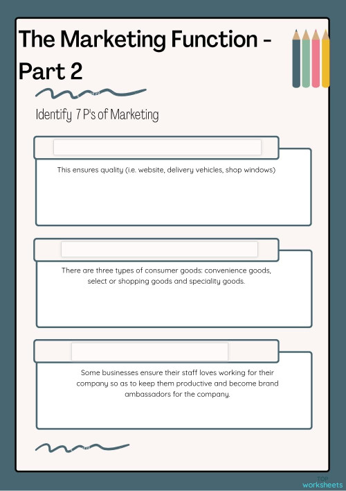 The 7 P;s of Marketing. Interactive worksheet | TopWorksheets