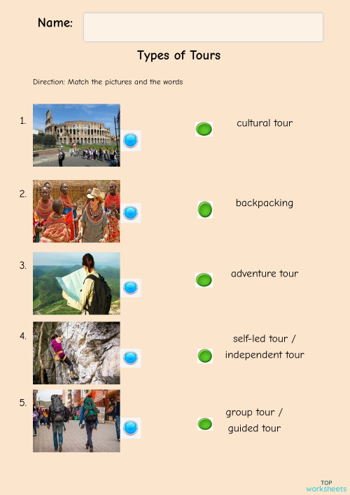 Types of Tours ใบงานเชิงโต้ตอบ | TopWorksheets