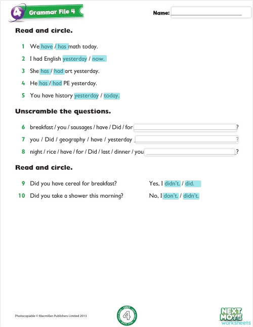 Grammar File Unit 4 K4.. Interactive worksheet | TopWorksheets