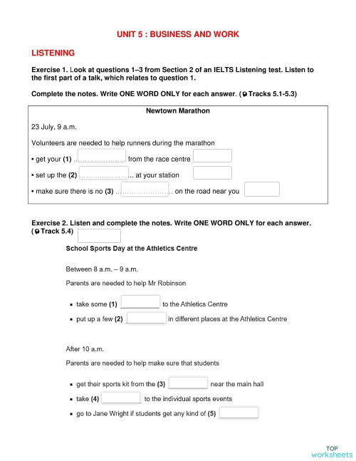 Unit 5 - Listening - Business and Work. Interactive worksheet ...