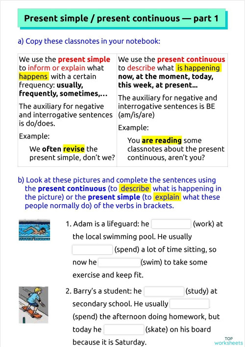 Present simple / continuous: interactive worksheets and online ...
