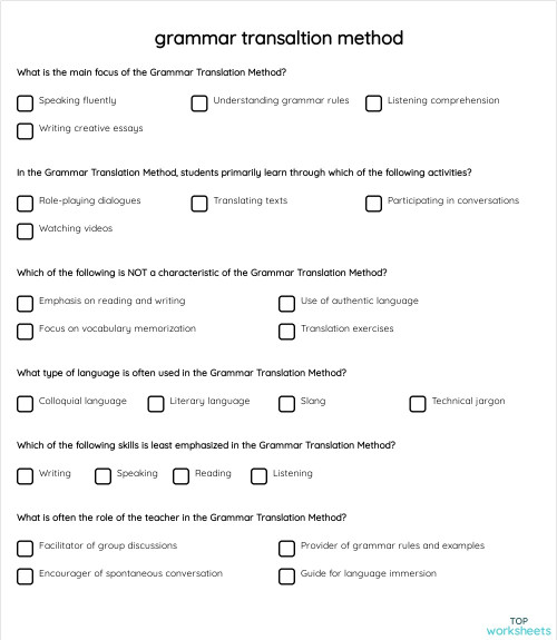 grammar transaltion method. Interactive worksheet | TopWorksheets