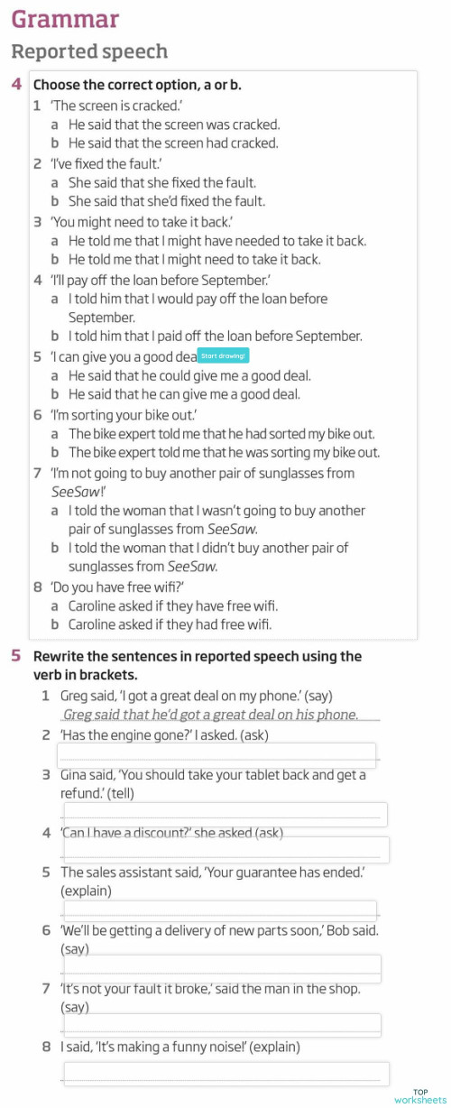 Reported Speech. Interactive worksheet | TopWorksheets