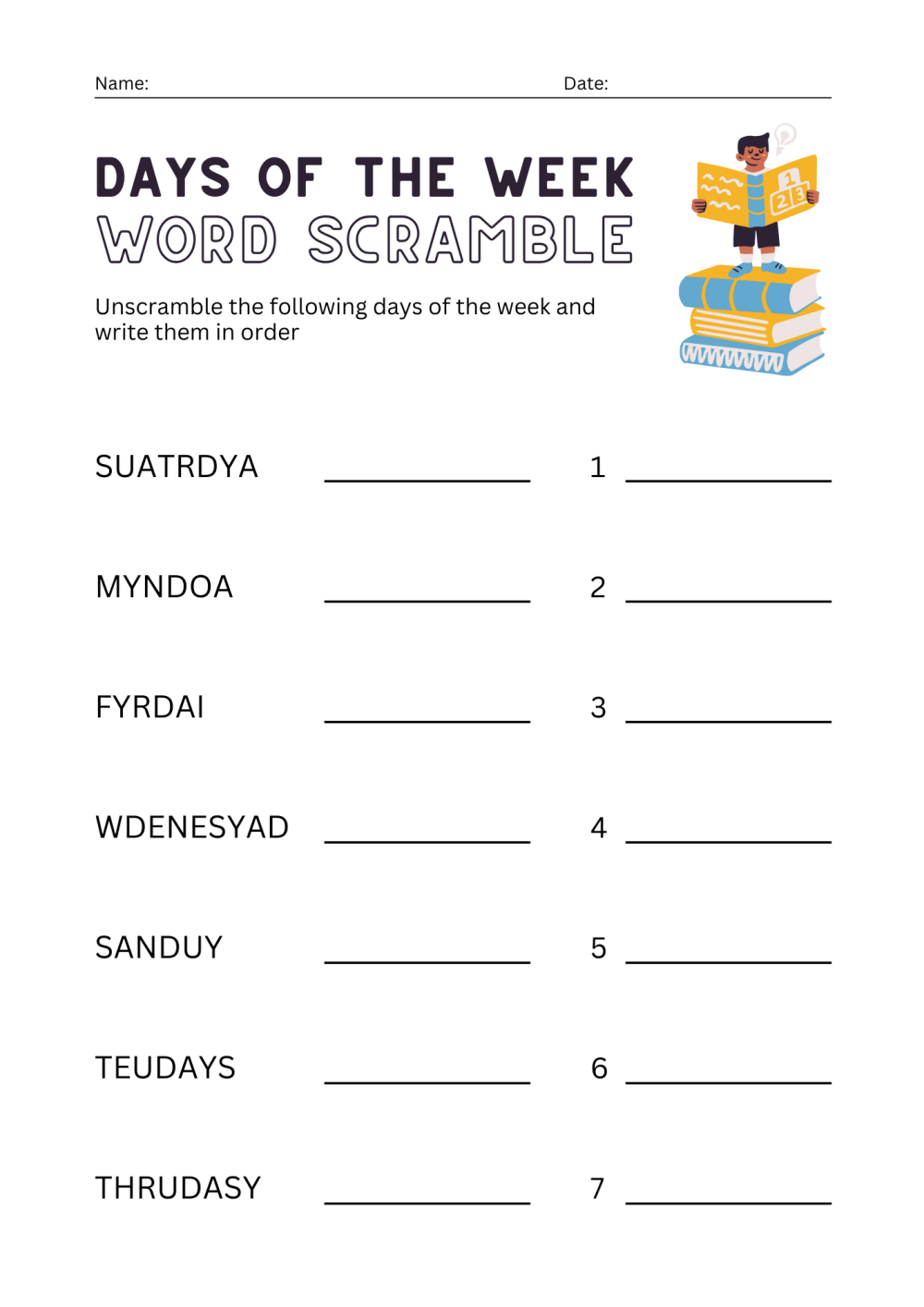 Days Of The Week Word Scramble. Interactive worksheet | TopWorksheets