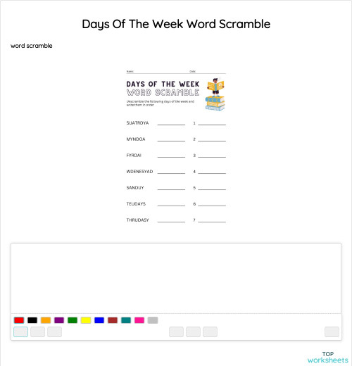 Days Of The Week Word Scramble. Interactive worksheet | TopWorksheets