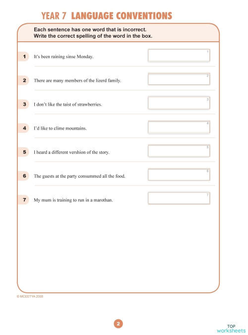 2008 Year 7 Language Conventions Naplan. Interactive worksheet ...
