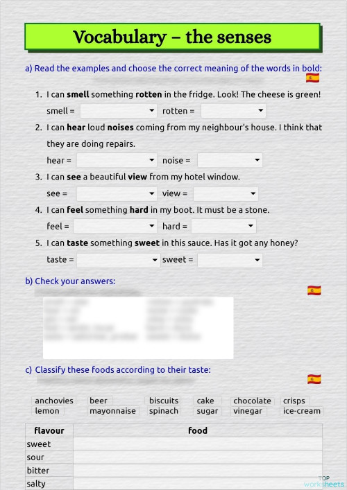 Vocabulary - the senses. Interactive worksheet | TopWorksheets