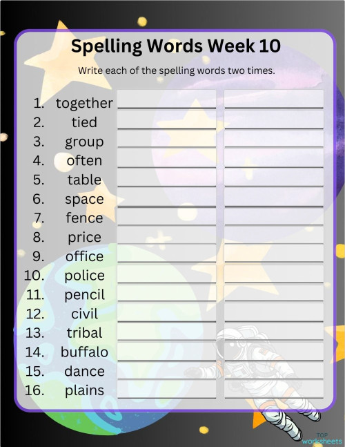 Spelling Words 10.1. Interactive worksheet | TopWorksheets