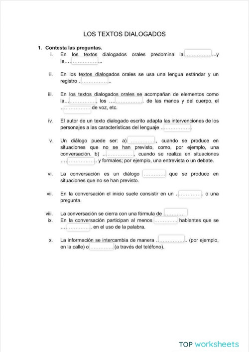 Los textos dialogados. Ficha interactiva | TopWorksheets