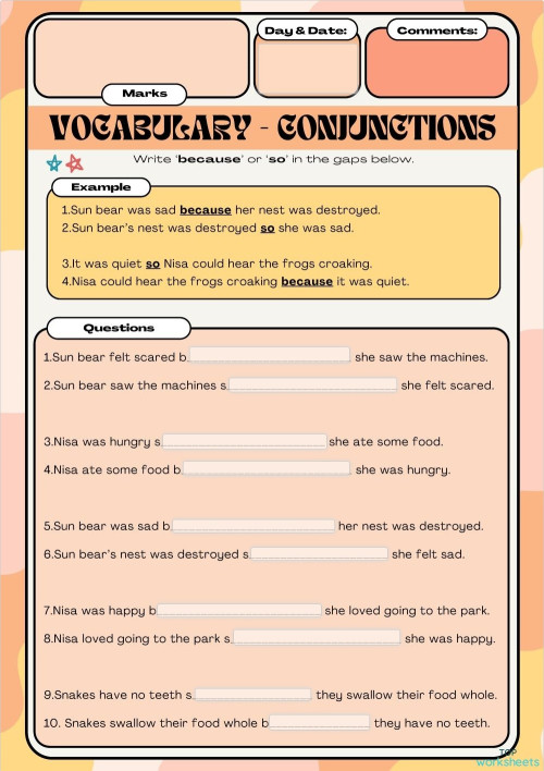 Conjunctions **. Interactive worksheet | TopWorksheets