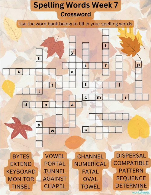 Spelling Words Crossword 7.2. Interactive worksheet | TopWorksheets