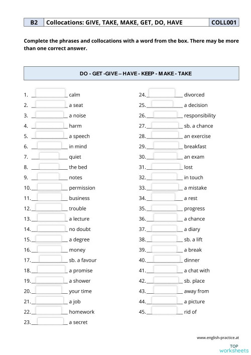 Collocations 1. Interactive worksheet | TopWorksheets