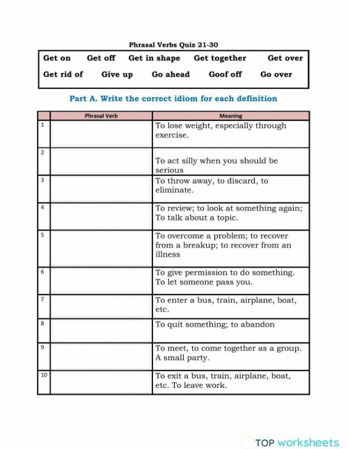 Phrasal Verbs Quiz 31-40. Interactive worksheet | TopWorksheets