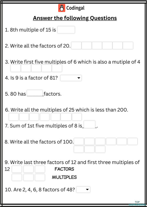 M_G04M06L15_WC02_Multiples and Factors. Interactive worksheet | TopWorksheets