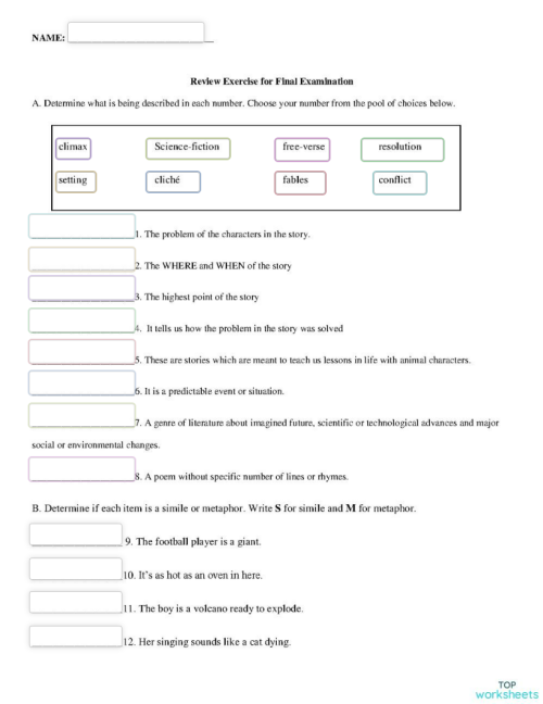 REVIEW EXERCISE. Interactive worksheet | TopWorksheets