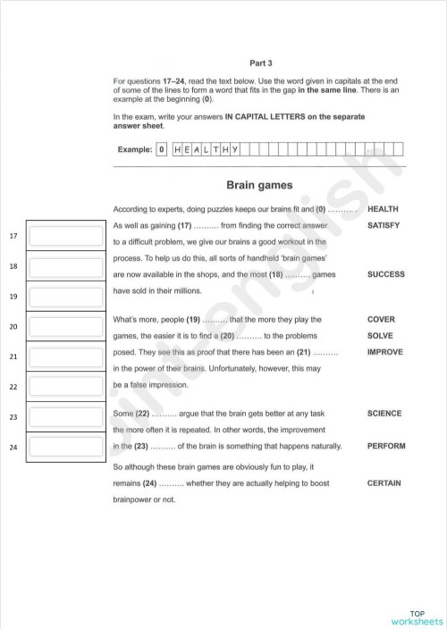 B2 PT+ Use of English Part 3. Interactive worksheet | TopWorksheets