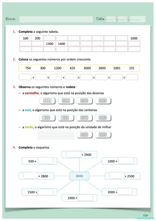 Números até 3000. Scheda interattiva | TopWorksheets