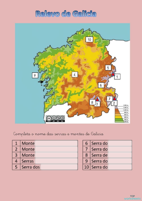 Relevo de Galicia. Ficha interactiva | TopWorksheets