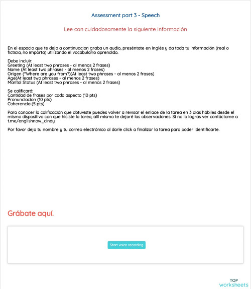 Assessment part 3 - Speech. Ficha interactiva | TopWorksheets