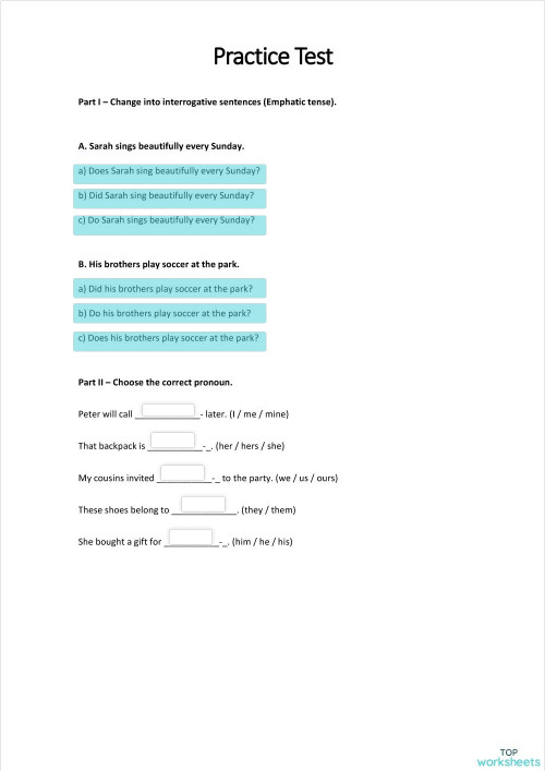 possessive pronouns. Interactive worksheet | TopWorksheets