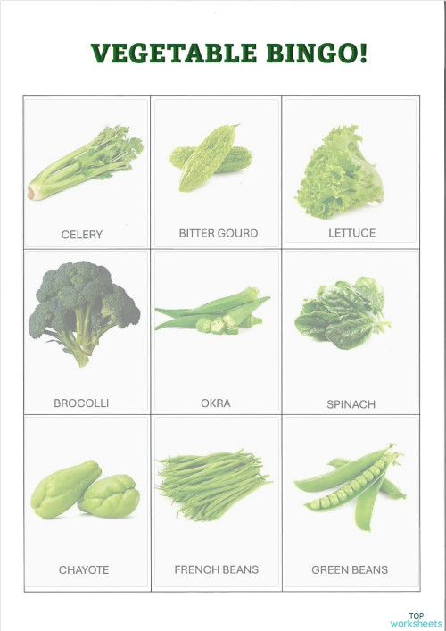 Vegetable Bingo 1. Interactive worksheet | TopWorksheets