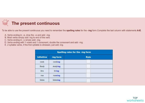 PresentContinuous ING FORM. Interactive worksheet | TopWorksheets