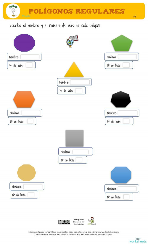 Polígonos regulares nombre y lados 03 . Ficha interactiva | TopWorksheets