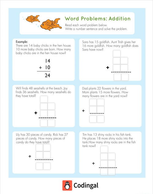 M_G02M05L26_WC01_Word Problems on Addition. Interactive worksheet | TopWorksheets