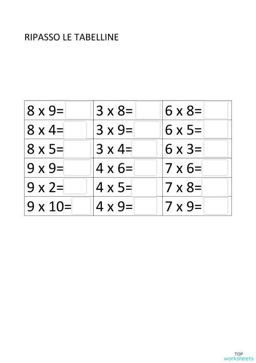 Ripasso le tabelline. Scheda interattiva | TopWorksheets