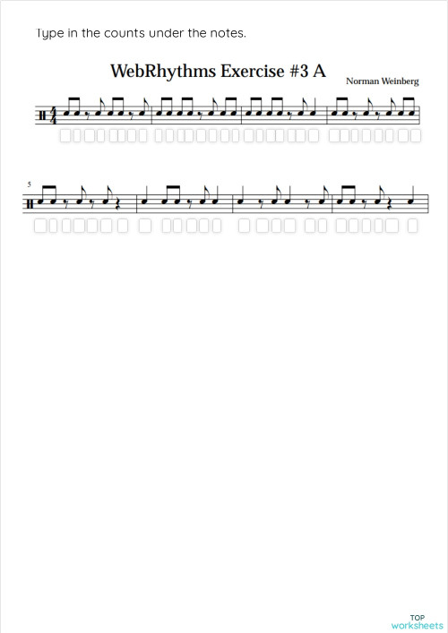 Drum rhythms 3A. Interactive worksheet | TopWorksheets