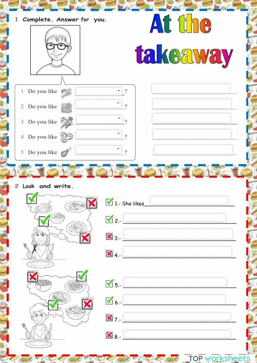 At the takeaway. Interactive worksheet | TopWorksheets